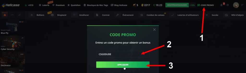 Code Promo Hellcase 0.70$ code CSGODUDE (août 2024)